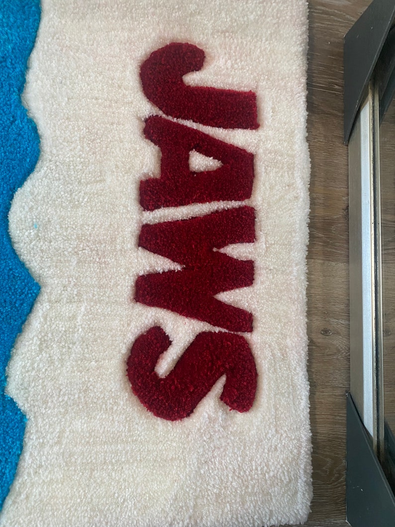 Jaws Movie Poster Tufted Rug or Wall Hanging Handmade Shark Soft Plush ...