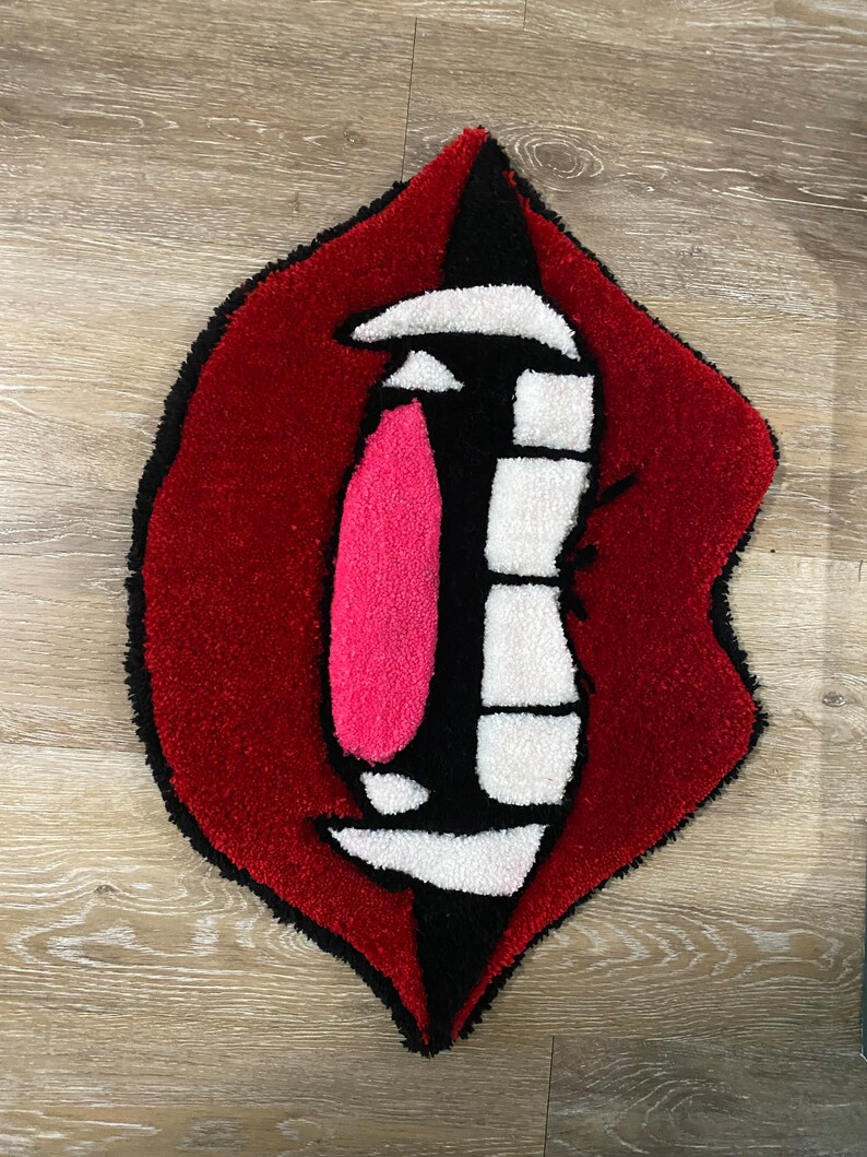 Vampire Lips Tuft Rug Gothic Home Decor Halloween Decoration Fangs Red ...