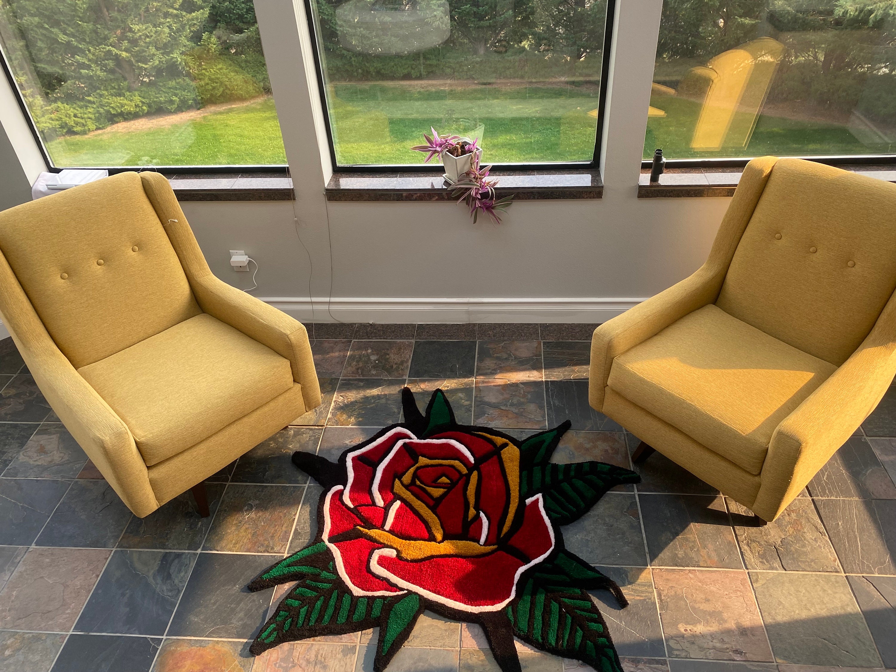 Tradition American Rose Tattoo Style Tufted Rug Red Large Floor Rug or ...