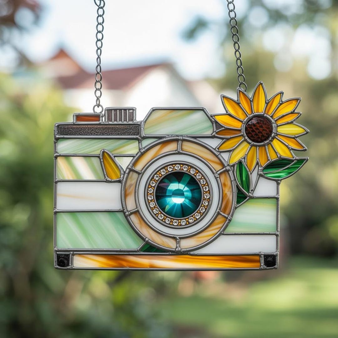 Camera Acrylic Suncatcher: Stained Glass Photographer Gift, Window ...