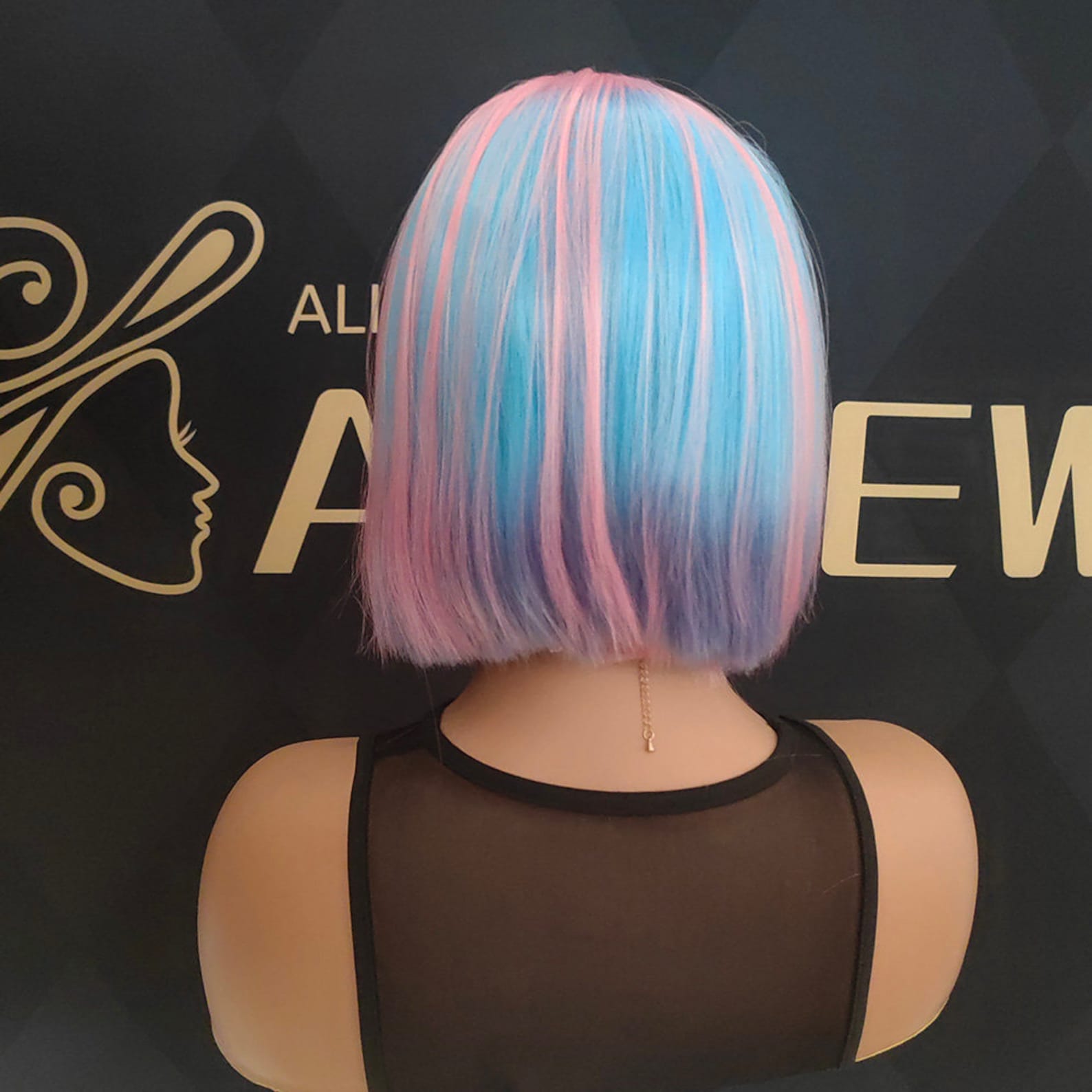 Pickled Blue Wig, Multicolored Two Color BOBO Wig With Bangs, Multi ...