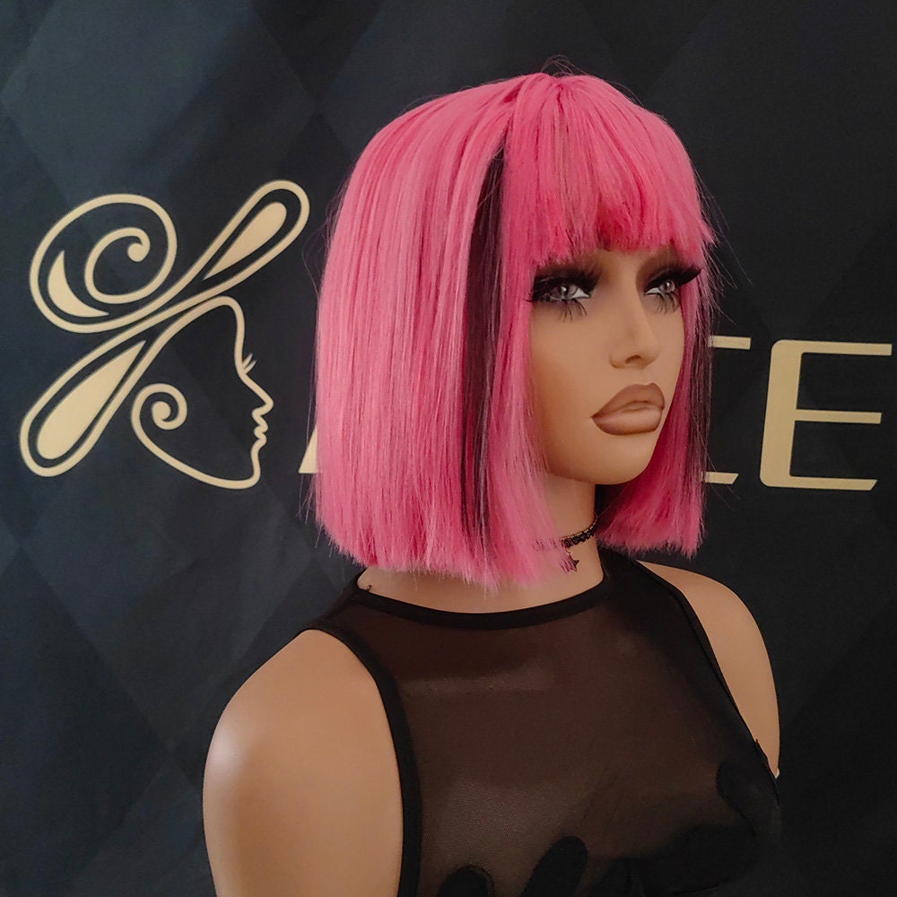 Pink Wig, Straight Wigs, Short Straight Wig, Ombre Pink BOBO Wig ...