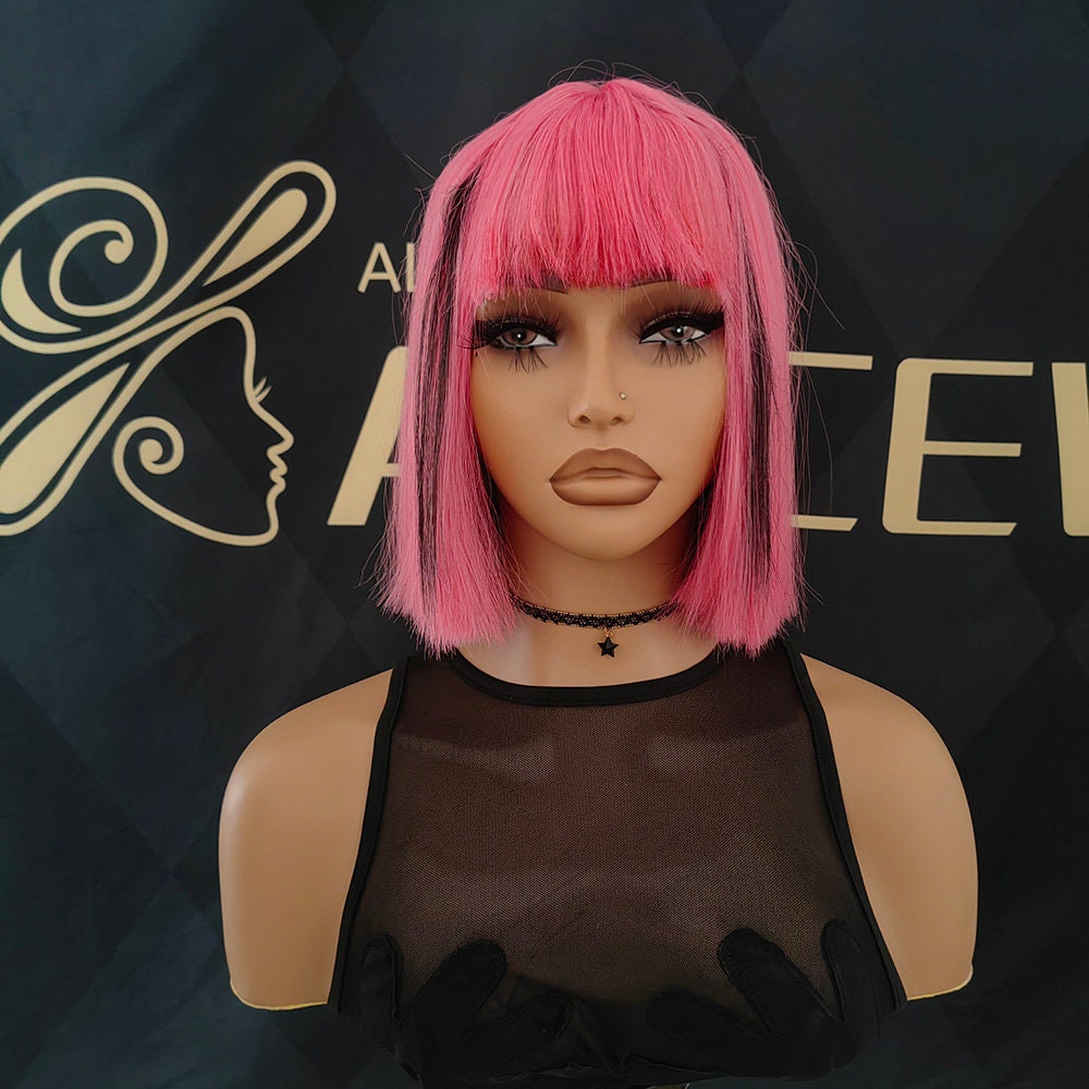 Pink Wig, Straight Wigs, Short Straight Wig, Ombre Pink BOBO Wig ...