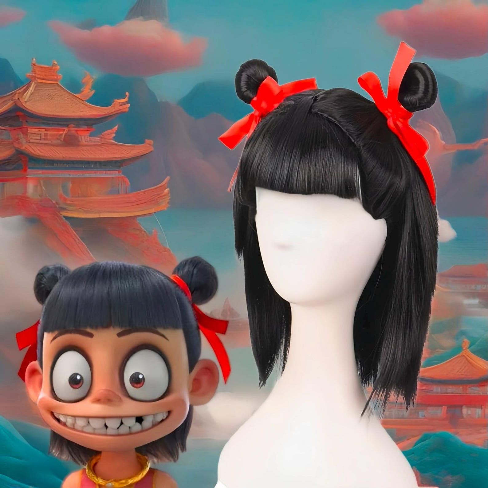 Nezha Cosplay Wig,the Devil Child, Cosplay Hair,nezha 2 Amigurumi Wig ...