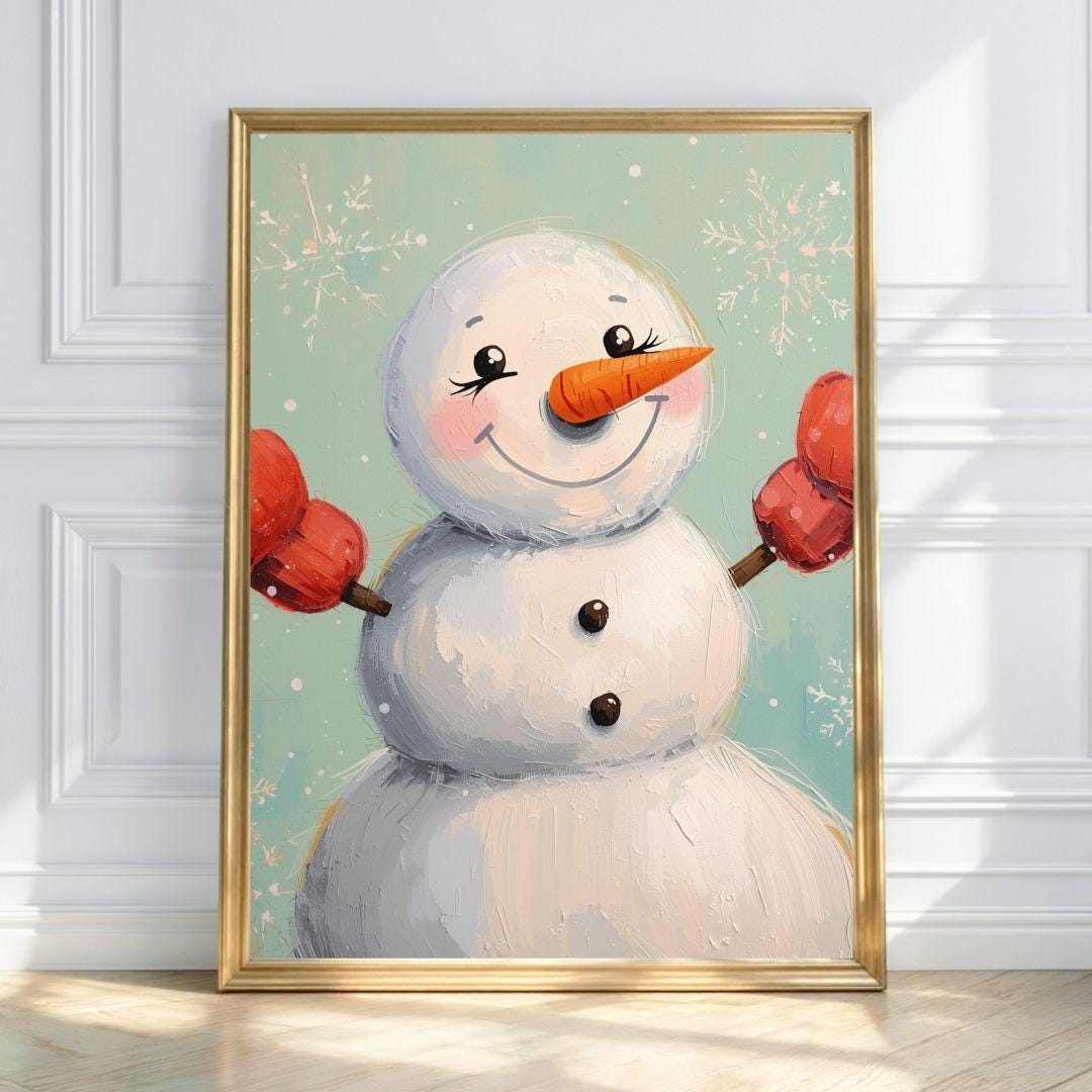 Smiling Winter Snowman Decor Print - Etsy