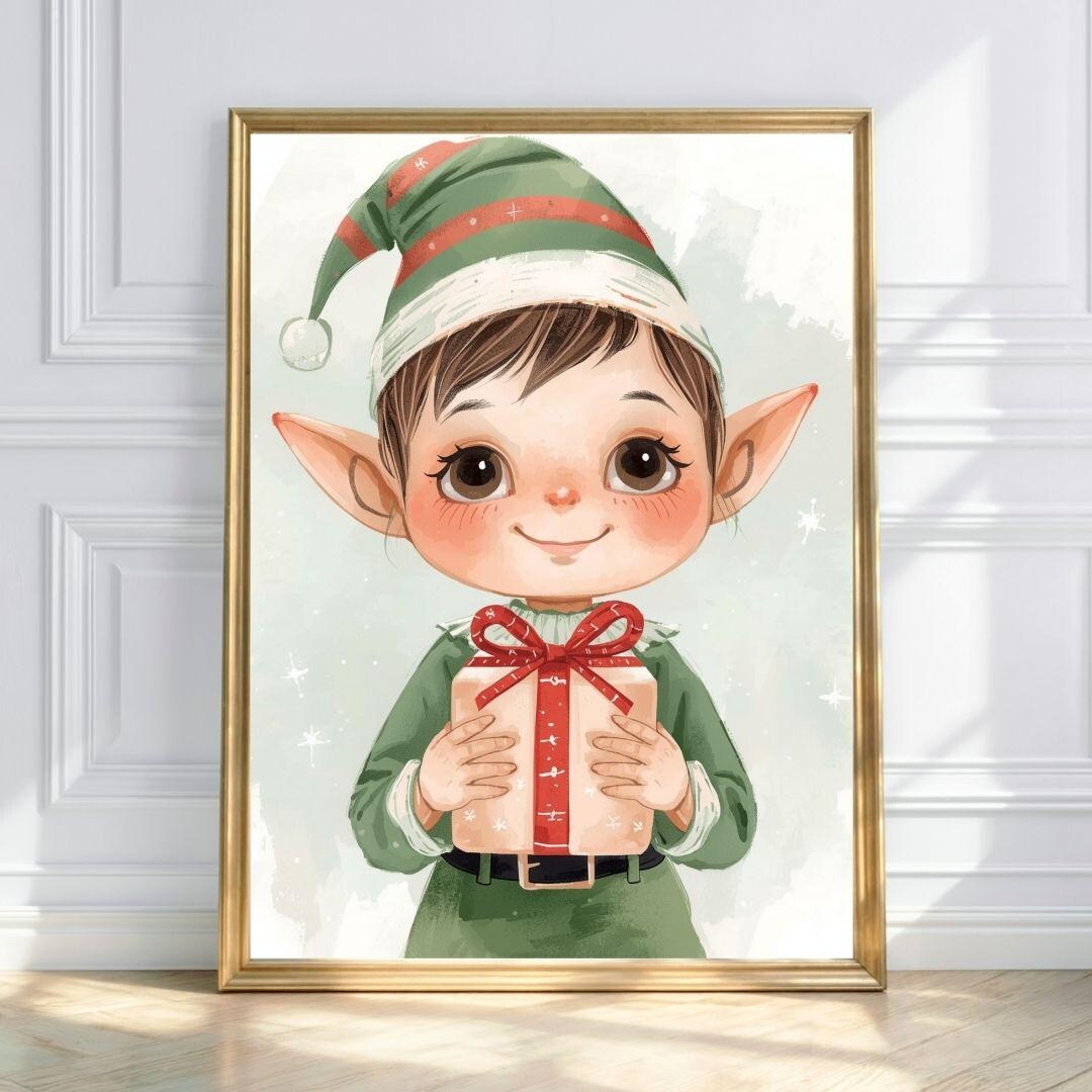 Christmas Elf With Present • Winter Holiday Decor - Etsy