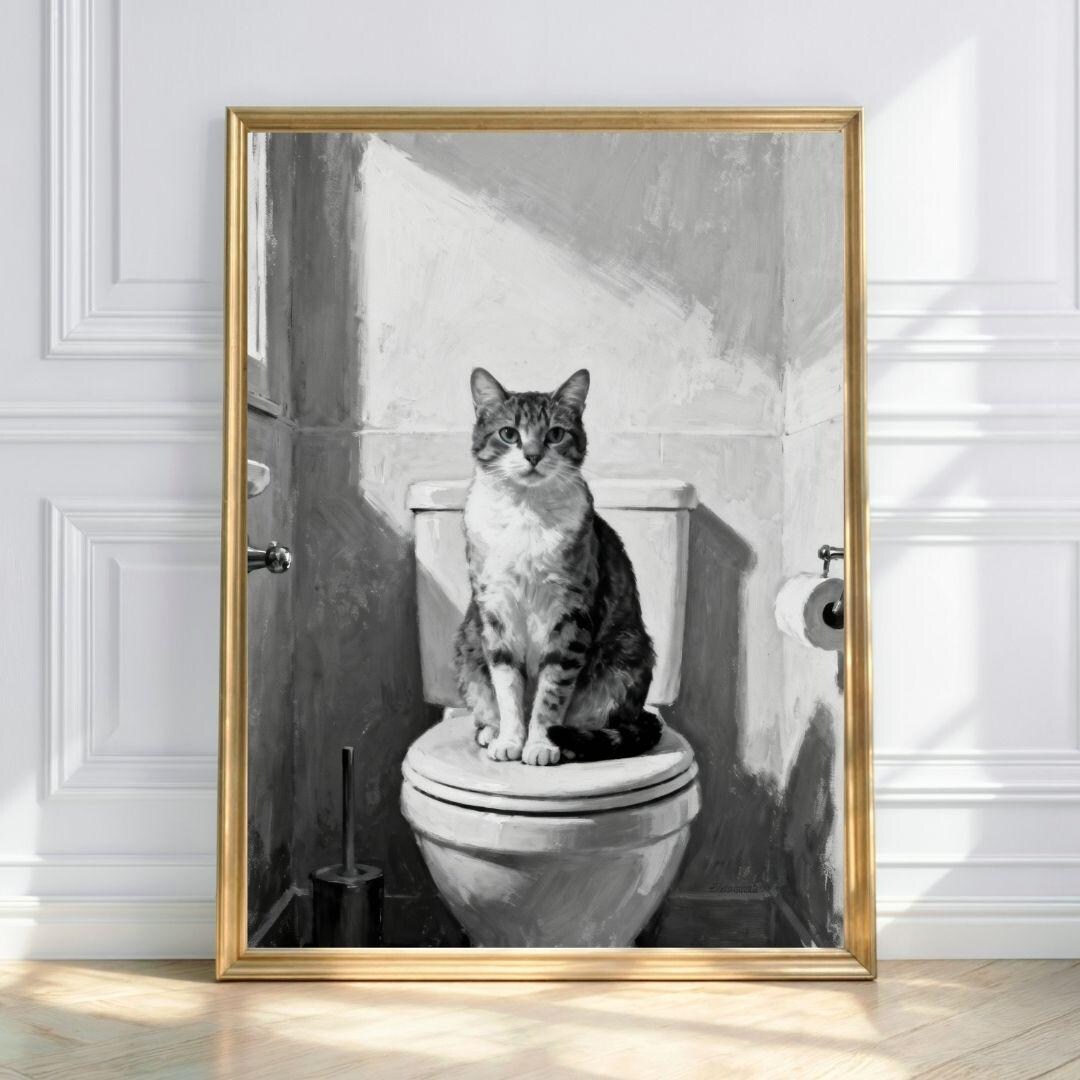 Black and White Cat | Vintage Cat Decor | Minimal Home Art | Printable ...