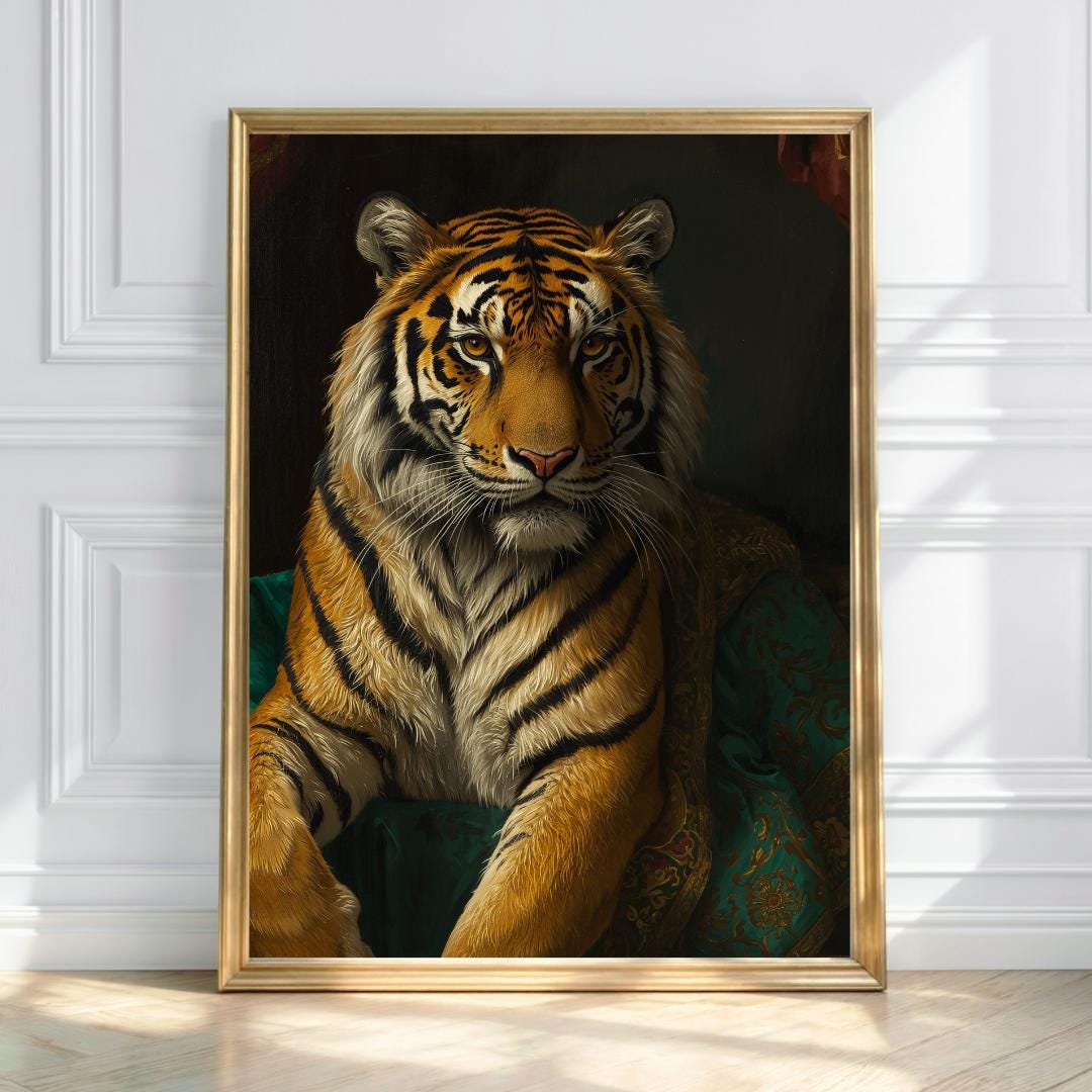 Regal Tiger Portrait: Gothic Dark Academia Animal Print (digital ...