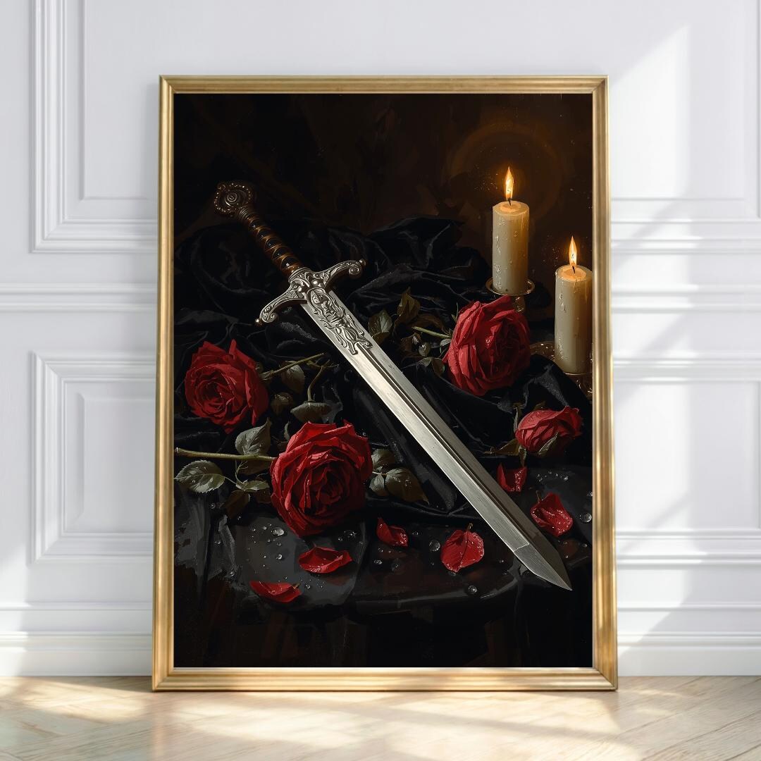 Gothic Sword and Roses Wall Art: Dark Academia Romantic Print (digital ...
