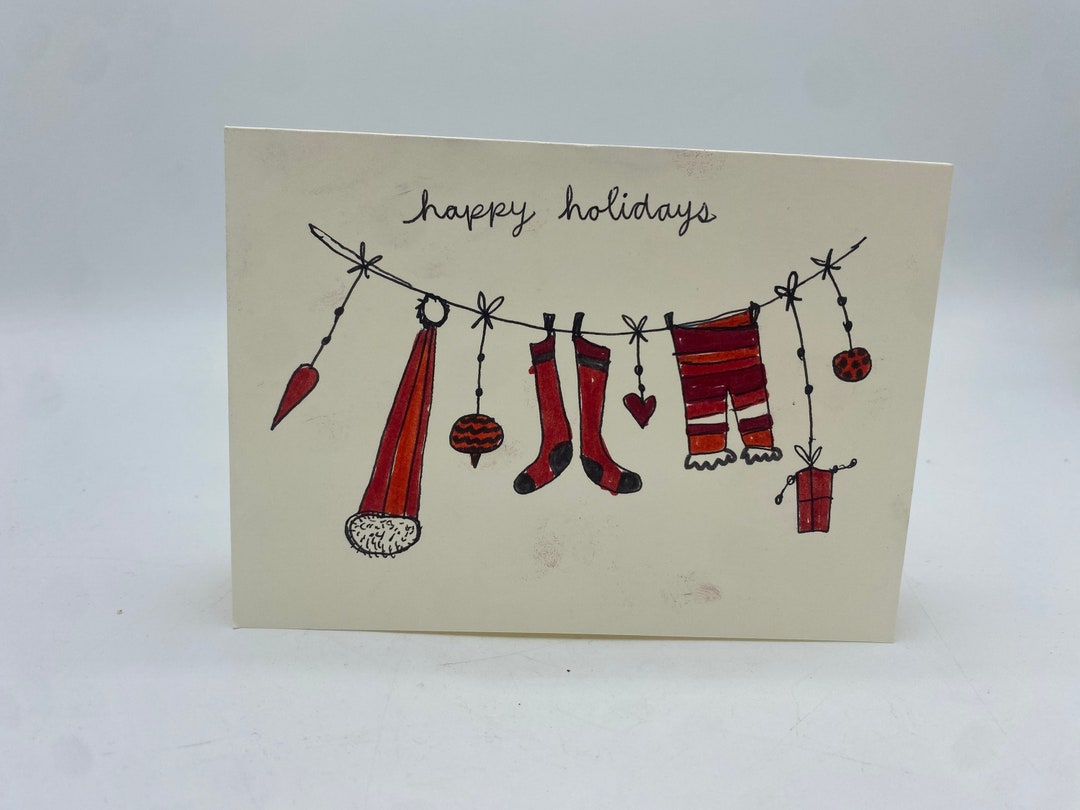 Red Clothesline Happy Holidays Card - Etsy