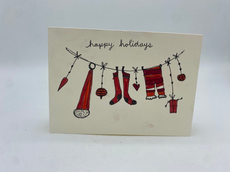Red Clothesline Happy Holidays Card - Etsy