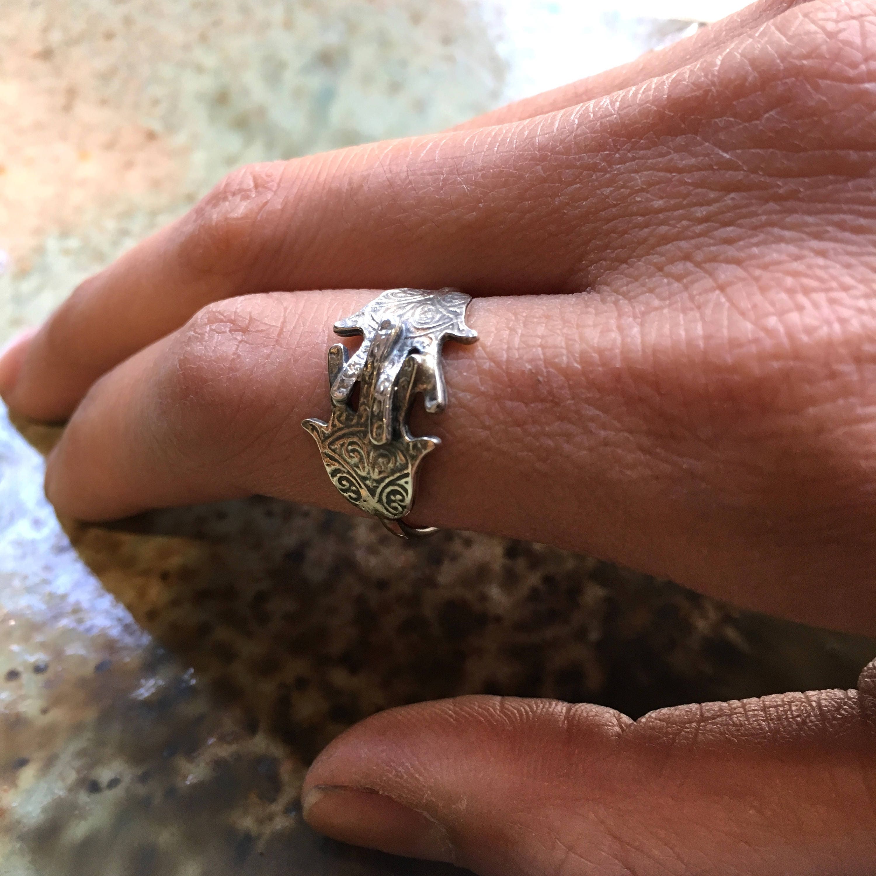 Hamsa ring sterling silver hands ring simple hand ring | Etsy