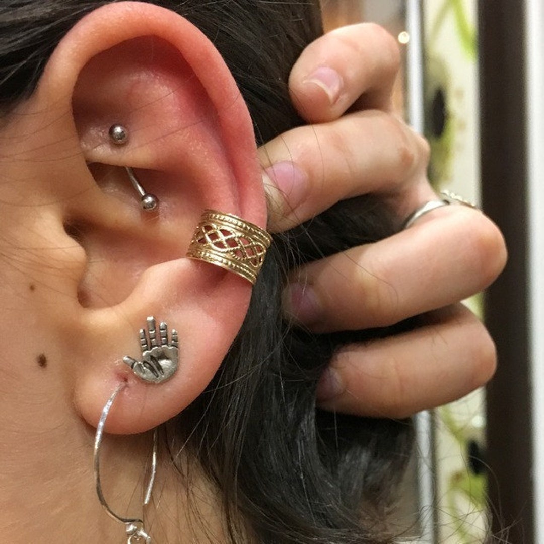 Fake Ear Piercing, Gold Faux Piercing, Fake Conch No Piercing, Fake ...