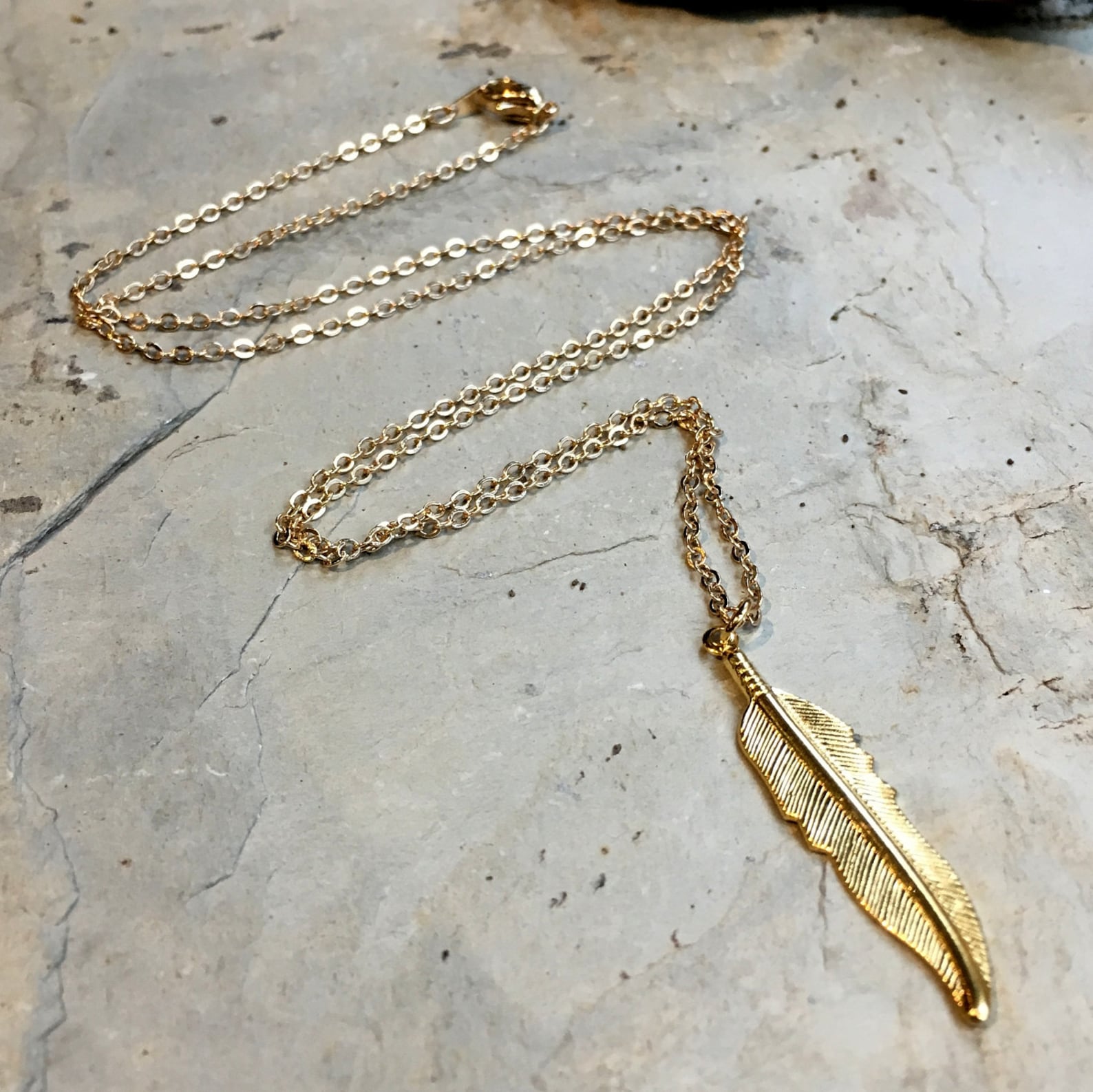 Minimalist Feather Necklace, Gold Necklace, Dainty Feather Pendant ...