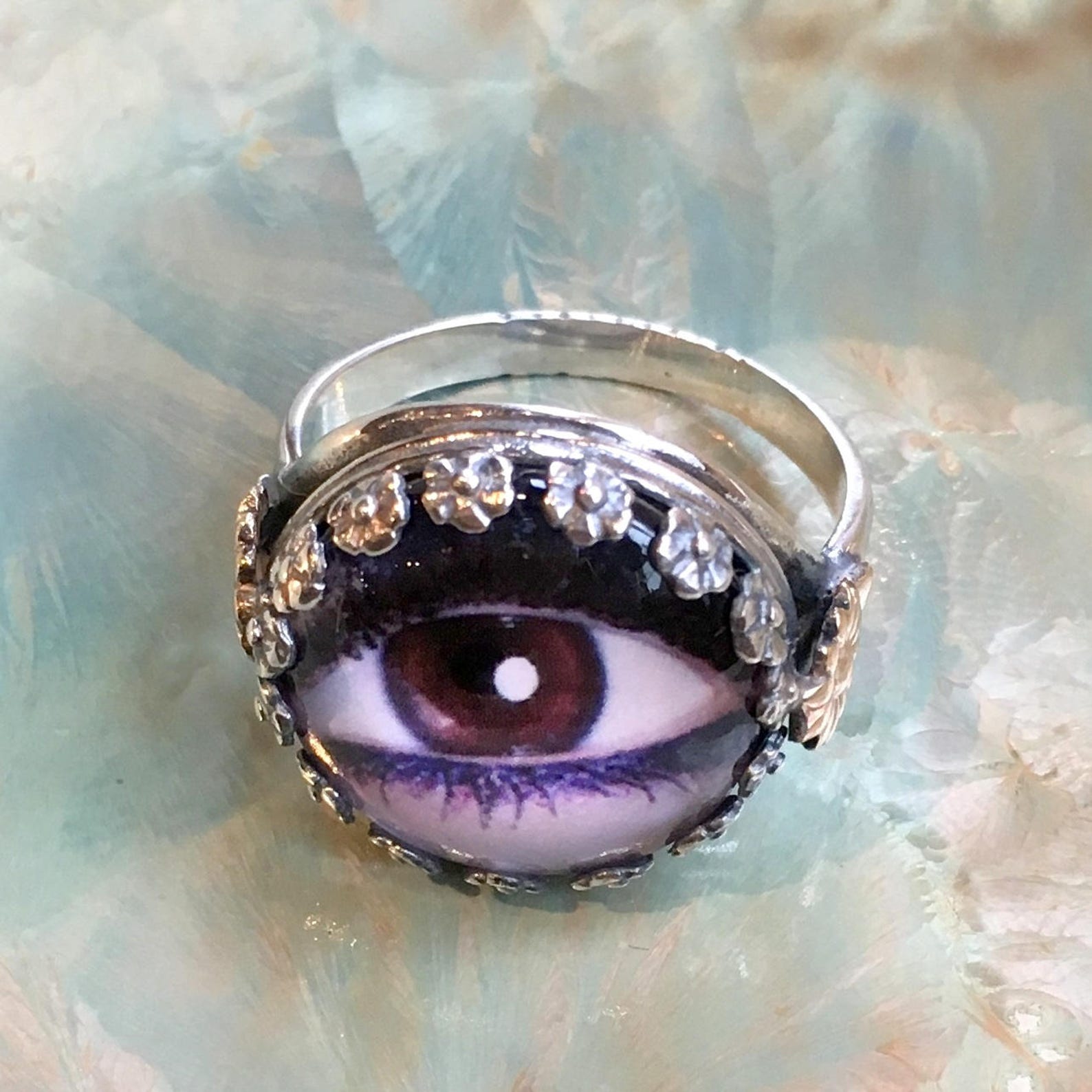 Eye Ring Floral Ring Statement Ring Resin Ring Evil Eye - Etsy