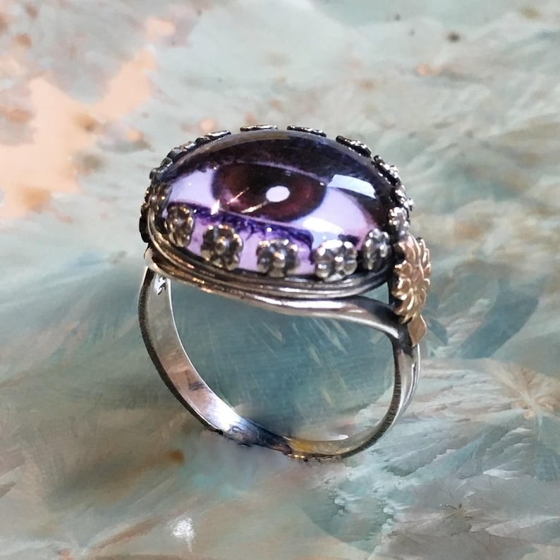 Eye Ring, Floral Ring, Statement Ring, Resin Ring, Evil Eye Ring, Boho ...