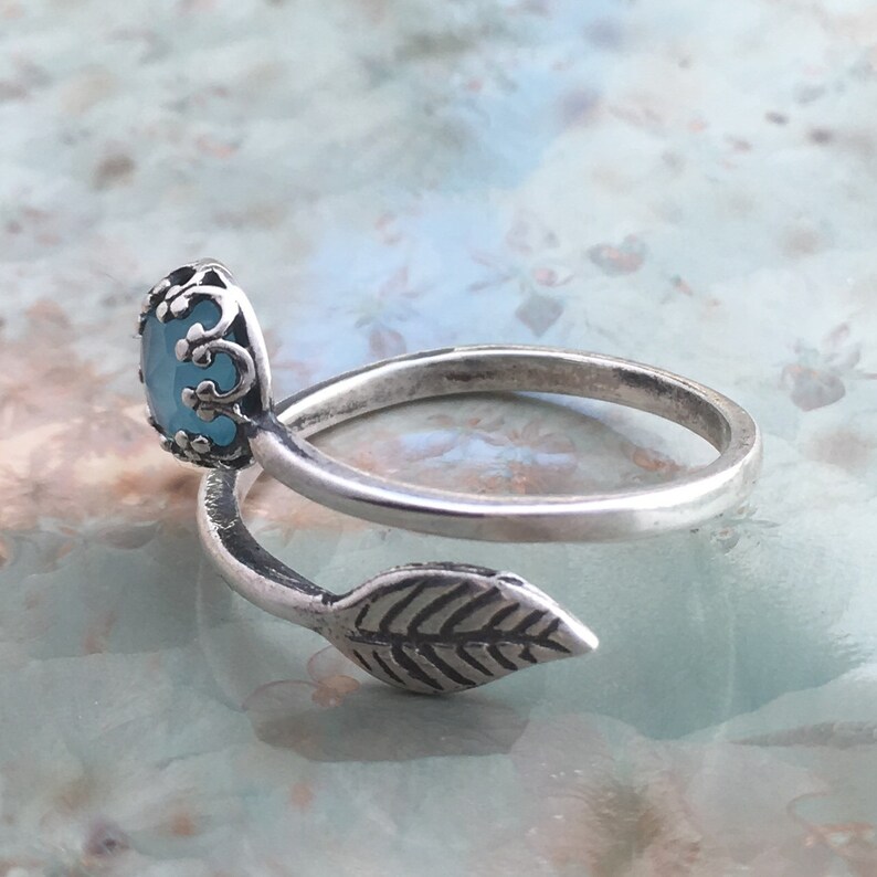 Adjustable Ring Birthstone Ring Leaf Ring Blue Topaz Ring - Etsy