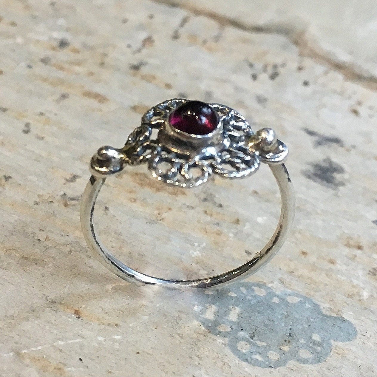 Silver Garnet Ring, Birthstone Ring, January Birthstone Ring, Flower ...