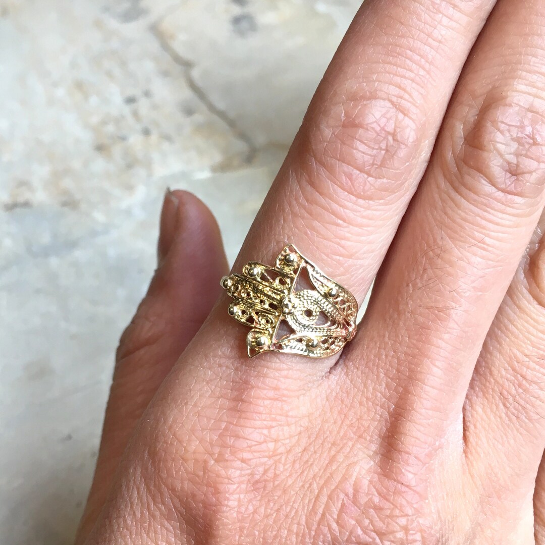 Hamsa Ring, Against the Evil Eye, Gold Filled Ring, Brass Hand Ring ...