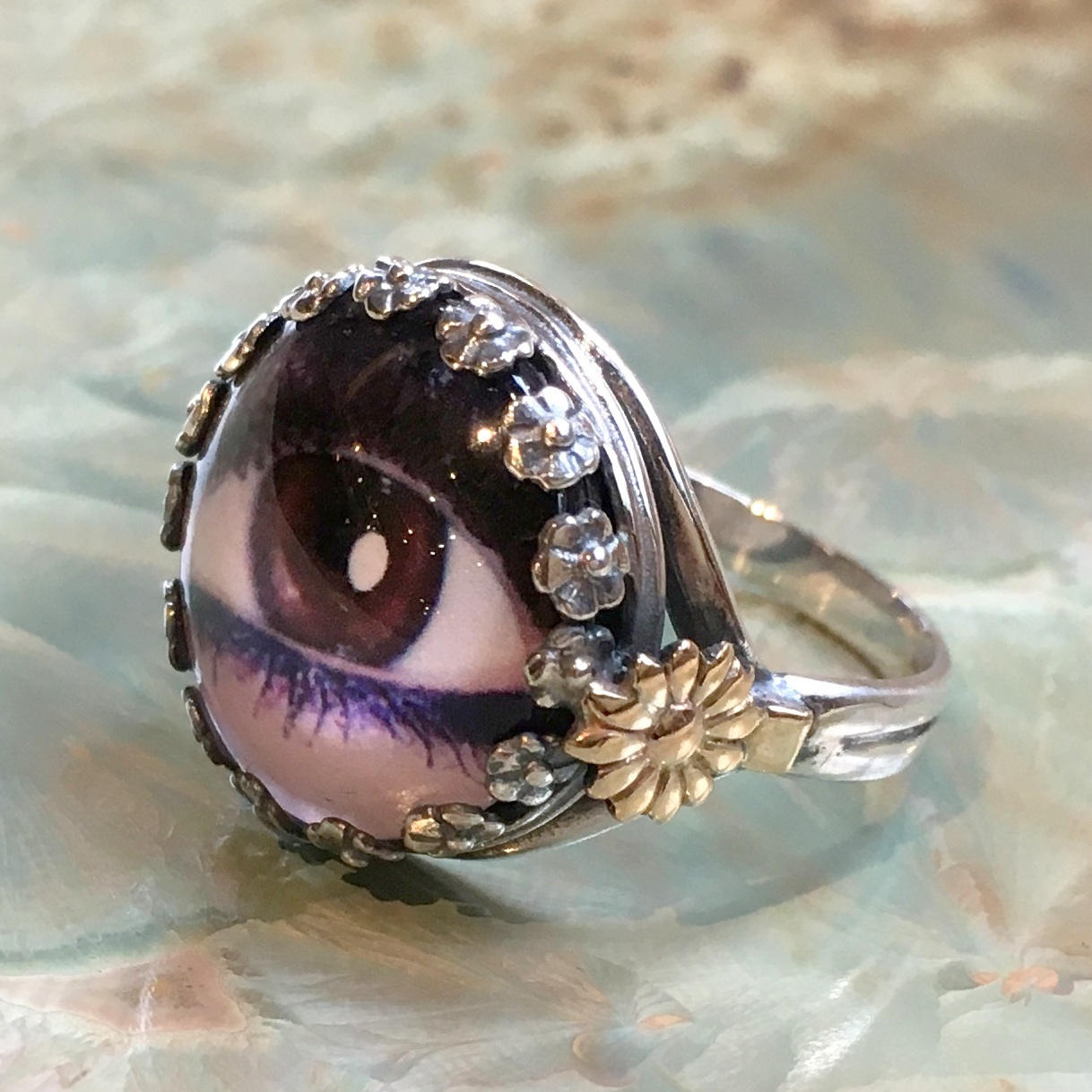 Eye ring Floral ring statement ring resin ring evil eye | Etsy