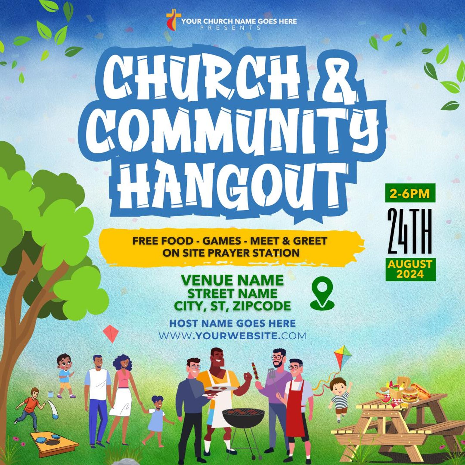 Church Summer Flyer – Editable Canva Template for Outreach, BBQ, or ...