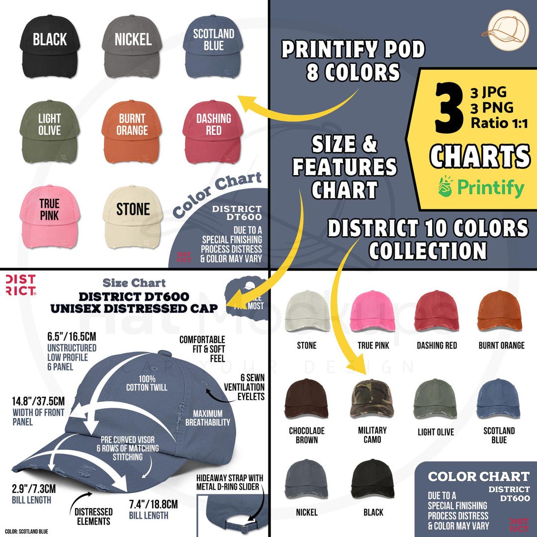 DISTRESSED HAT Size Chart District DT600 Unisex Distressed Cap Color ...