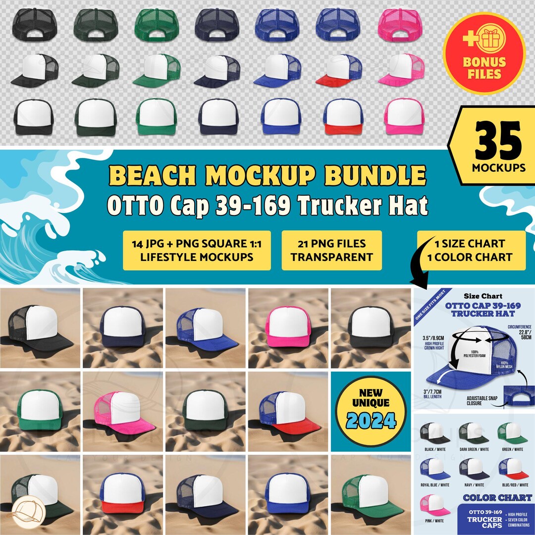 OTTO 39-169 TRUCKER HAT Mockup Bundle Beach Hat, Otto Cap Mockup ...