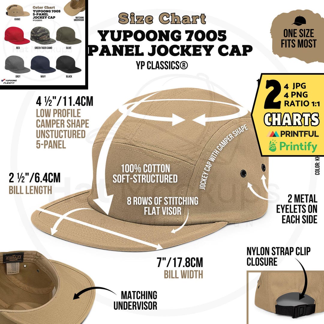 YUPOONG 5007 Cap Size Chart, YP Classics 5-panel Jockey Hat Color Guide ...