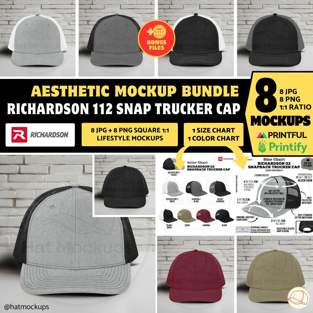 RICHARDSON 112 Cap Mockup Bundle Snap Trucker Cap Mockups, Richardson ...