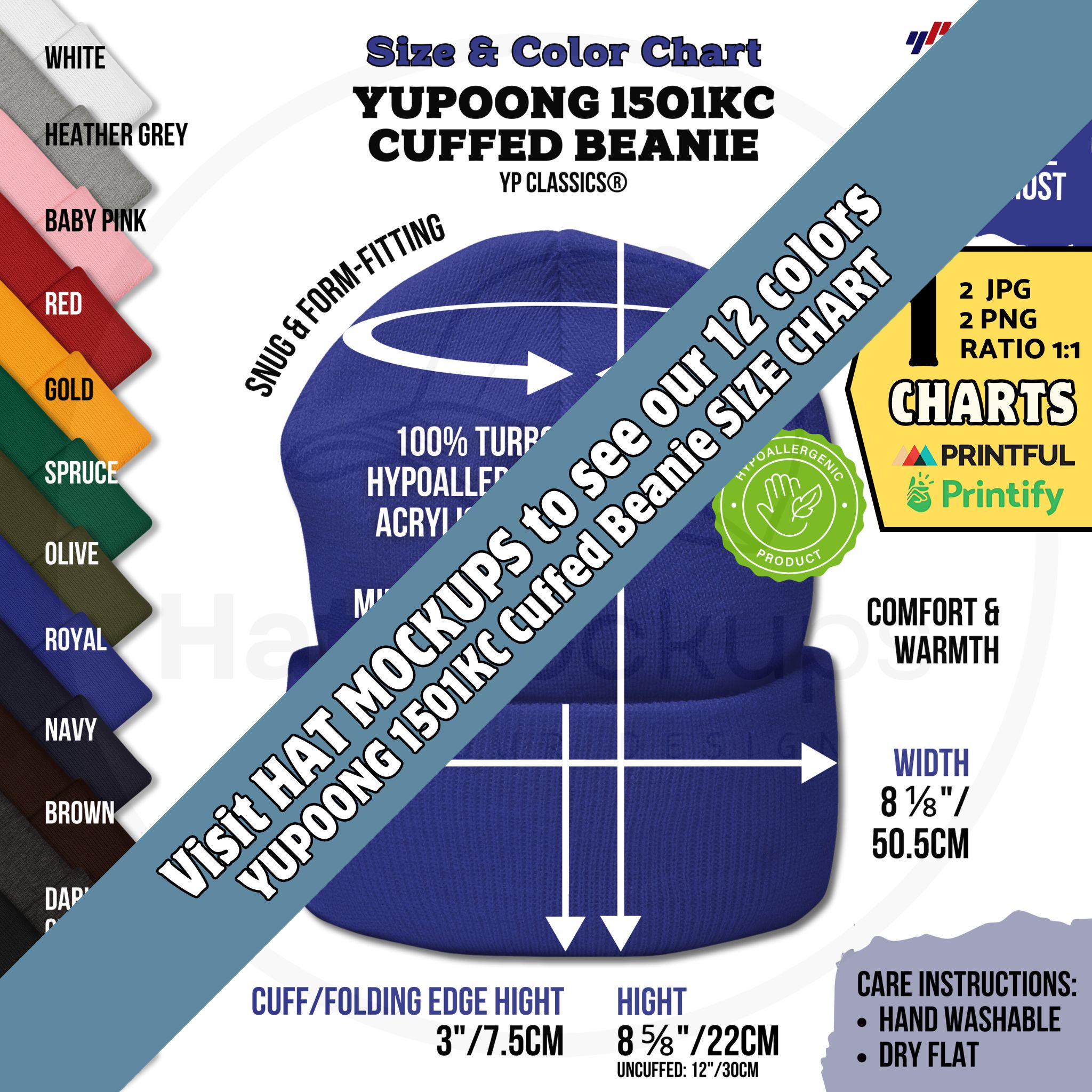 YUPOONG 1501KC BEANIE Color Chart Printful Cuffed Beanie Color Guide ...