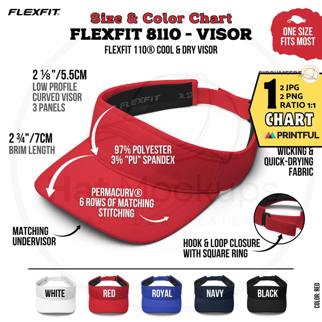 FLEXFIT 8110 Visor Size and Color Chart Flexfit Visor Features Mockup ...