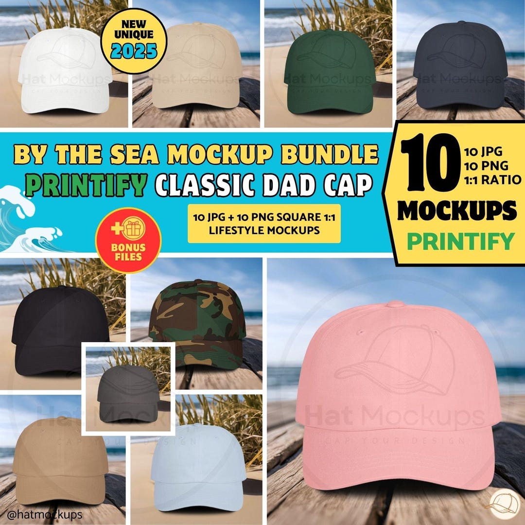 Printify CLASSIC DAD CAP Mockup, Beach Mockup, Generic Brand Dad Cap ...
