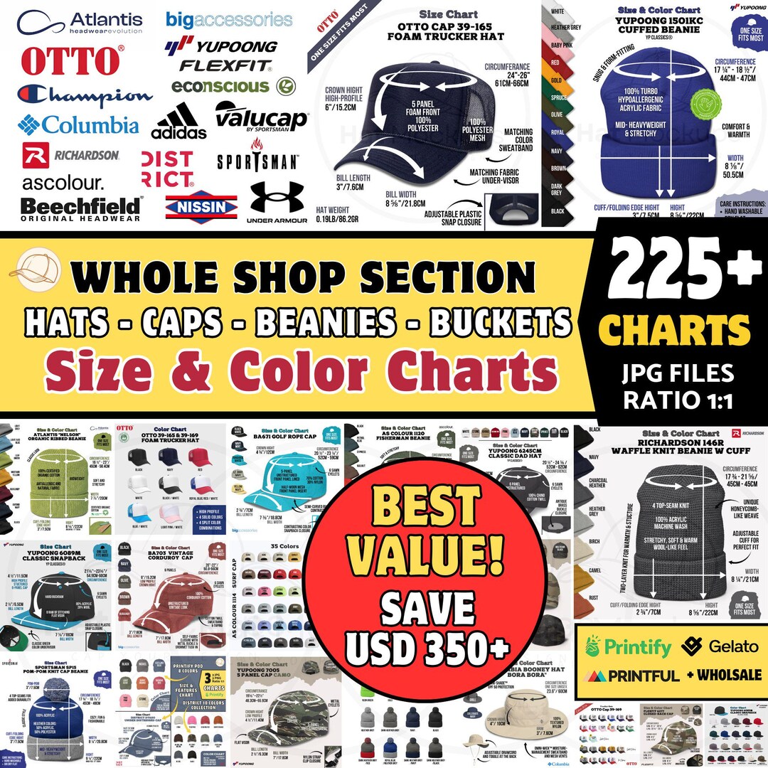 HAT CHART BUNDLE Cap Size Chart Color Chart Bundle, Whole Shop Bundle ...