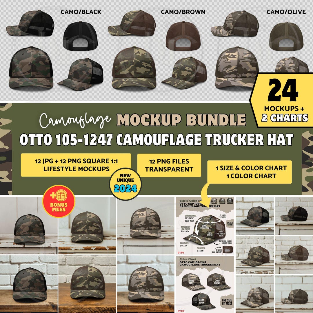 CAMOUFLAGE TRUCKER Hat Mockup Bundle, Camo Otto 105-1247 Trucker Hat ...