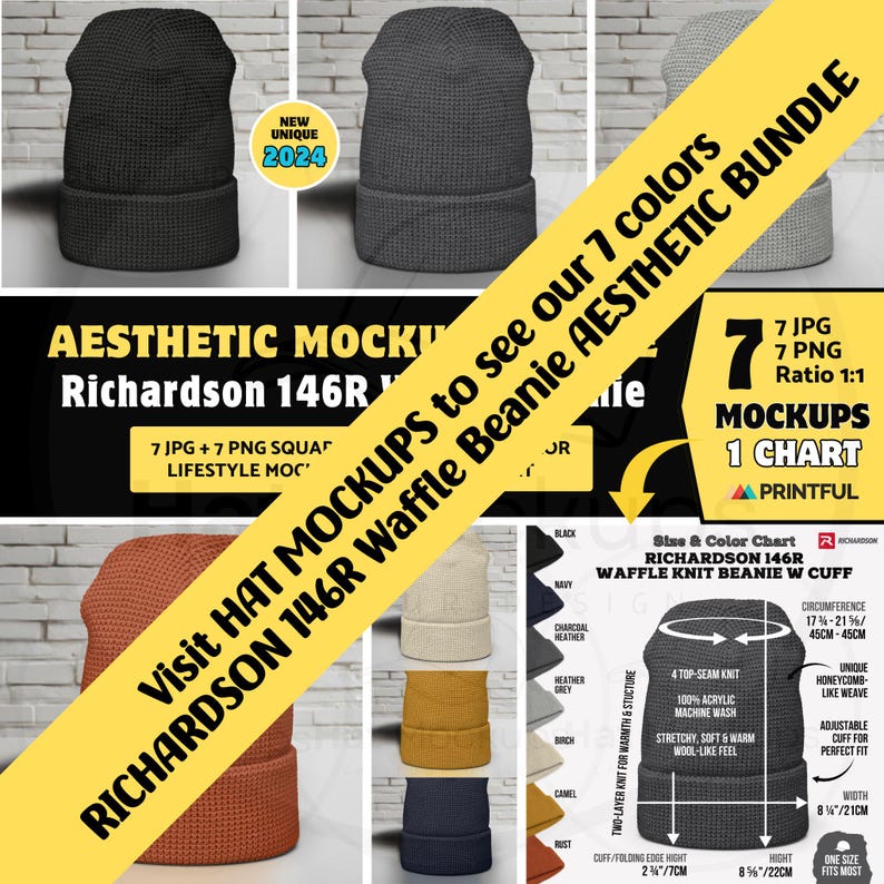 WAFFLE BEANIE Size and Color Chart Printful Richardson 146R Waffle ...