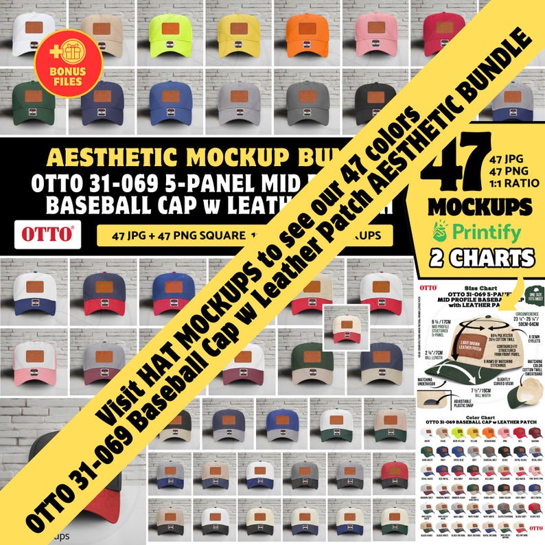 OTTO 31-069 Baseball Cap Color Chart 47 Colors, Printify Otto 5-panel ...