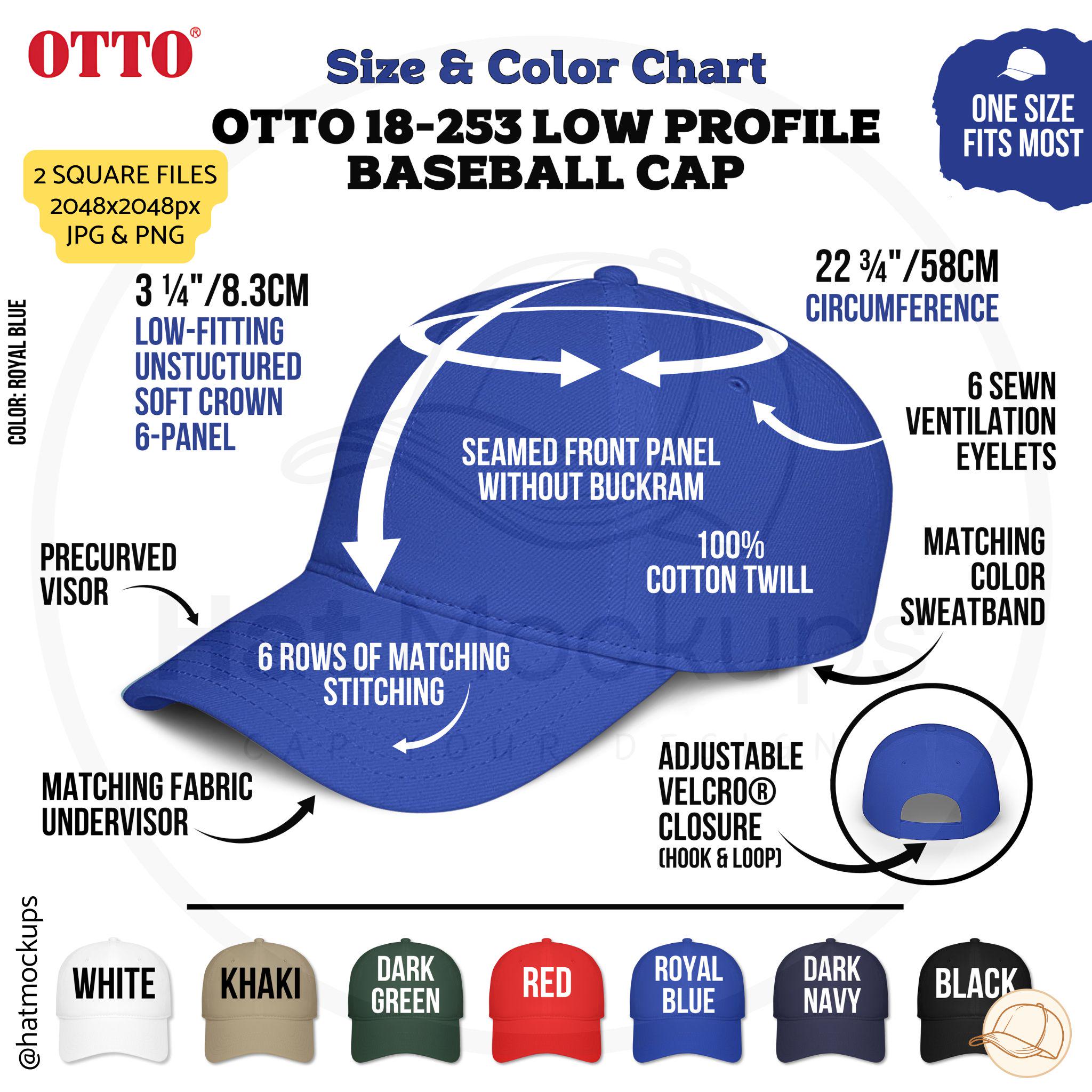OTTO 18-253 Cap Size Color Chart, Low Profile Baseball Hat Features ...