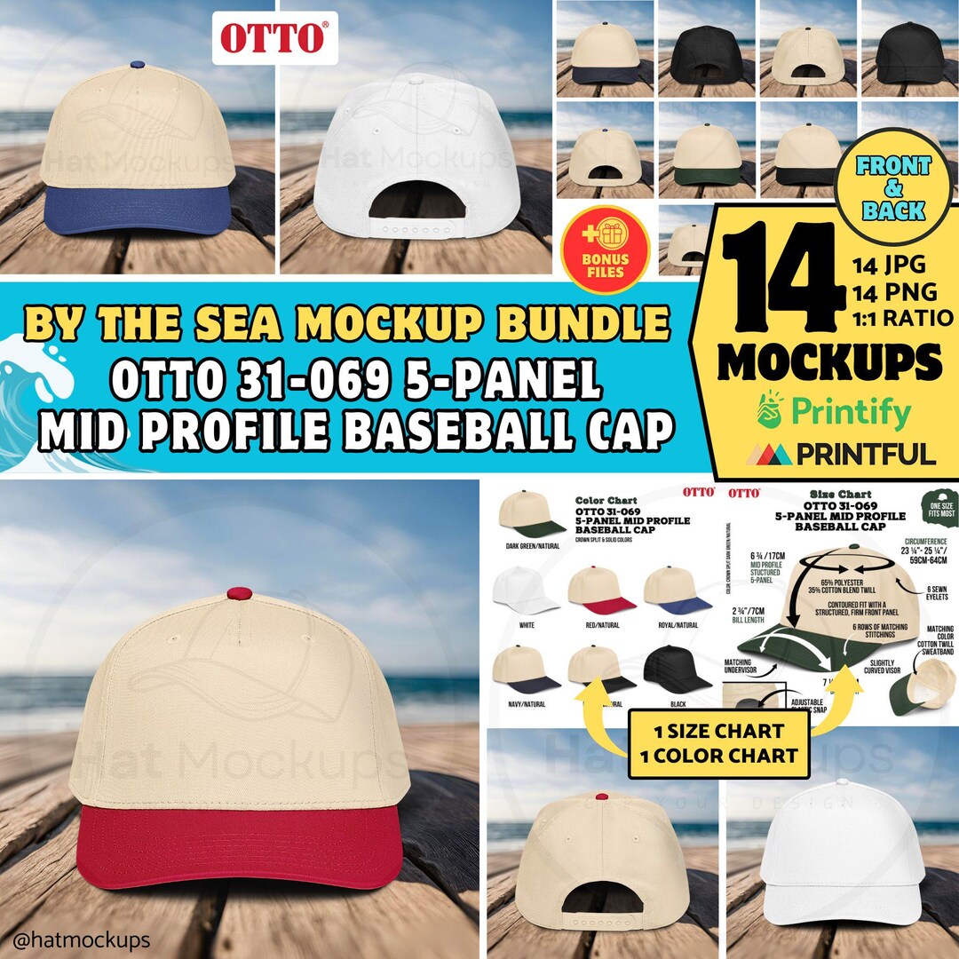OTTO 31-069 Baseball Cap MOCKUP Bundle Otto 5-panel Mid Profile Caps ...