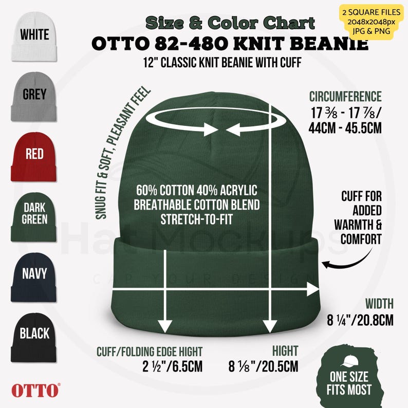 OTTO KNIT BEANIE Size and Color Chart Otto 82-480 Knit Beanie Sizing ...