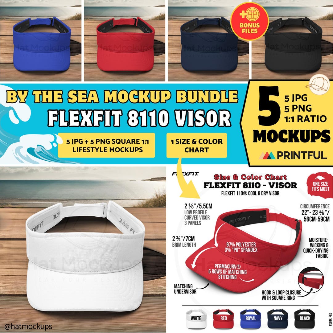 FLEXFIT 8110 Visor Mockup Bundle Flexfit Visor Summer Mockup, Beach Mockup, Sun Cap Mockup ...