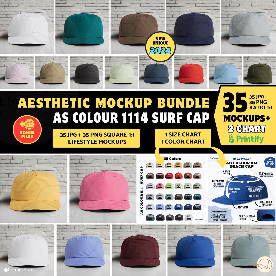 SURF CAP Mockup Bundle, 1114 Hat Mockup, AS Colour 1114 Cap, Printify ...