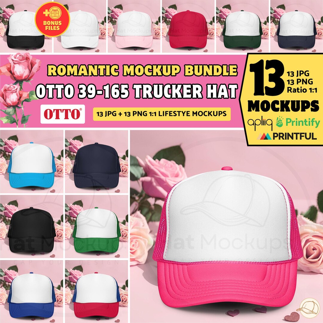 OTTO 39-165 TRUCKER HAT Romantic Mockup Bundle, Coquette Foam Tucker ...