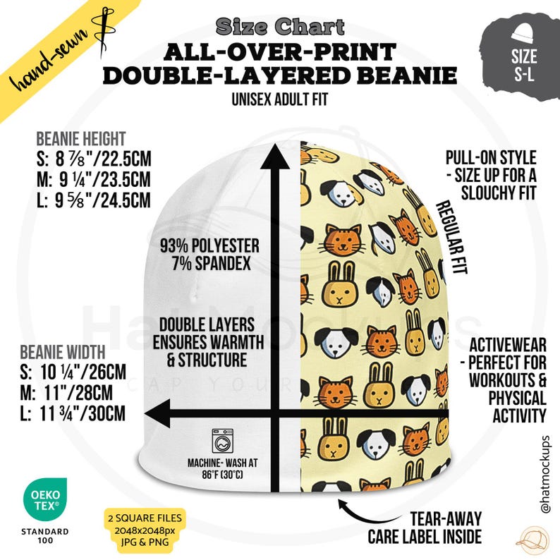 AOP BEANIE Size Chart Printful All-over-print Double-layered Beanie Key ...