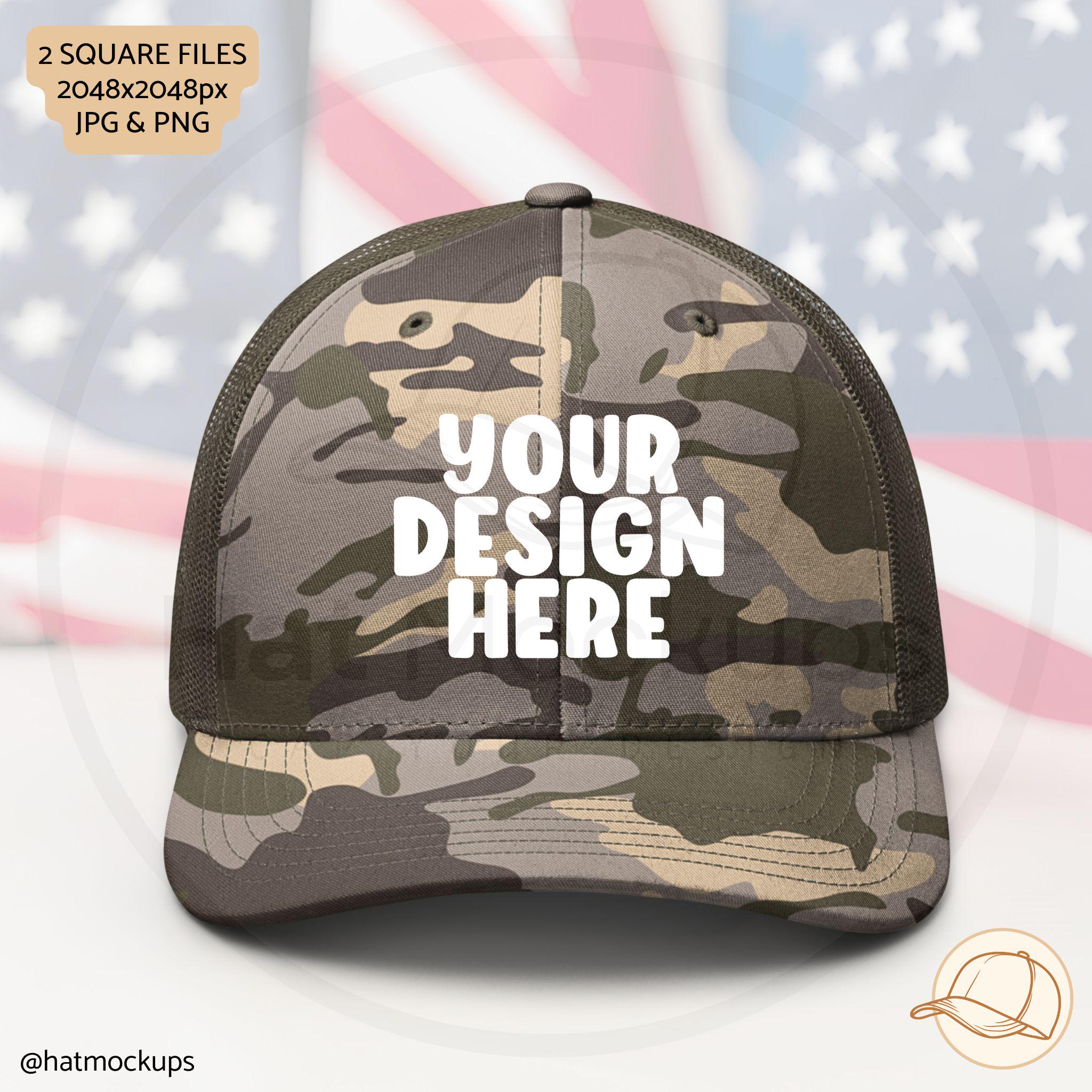 OTTO CAMOUFLAGE TRUCKER Hat Mockup Bundle, Camo Olive Otto Cap 105-1247 ...