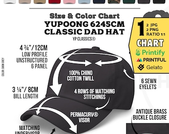 Classic Dad Hat Size Chart, Yupoong 6245CM Size Chart, Hat Size Chart, Cap Size Chart - Etsy