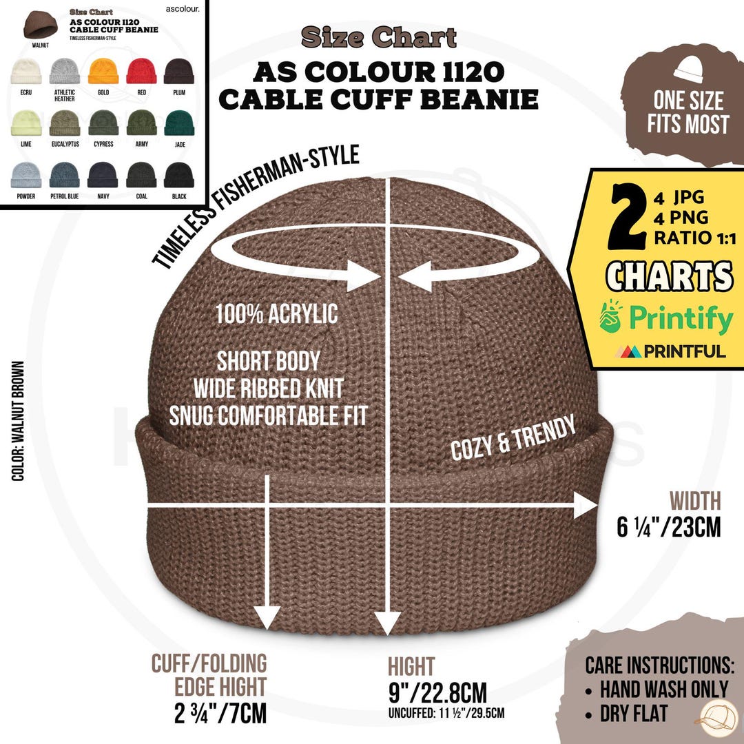 AS COLOUR 1120 Beanie Size Chart Printify AS Colour Cable Cuff Beanie ...