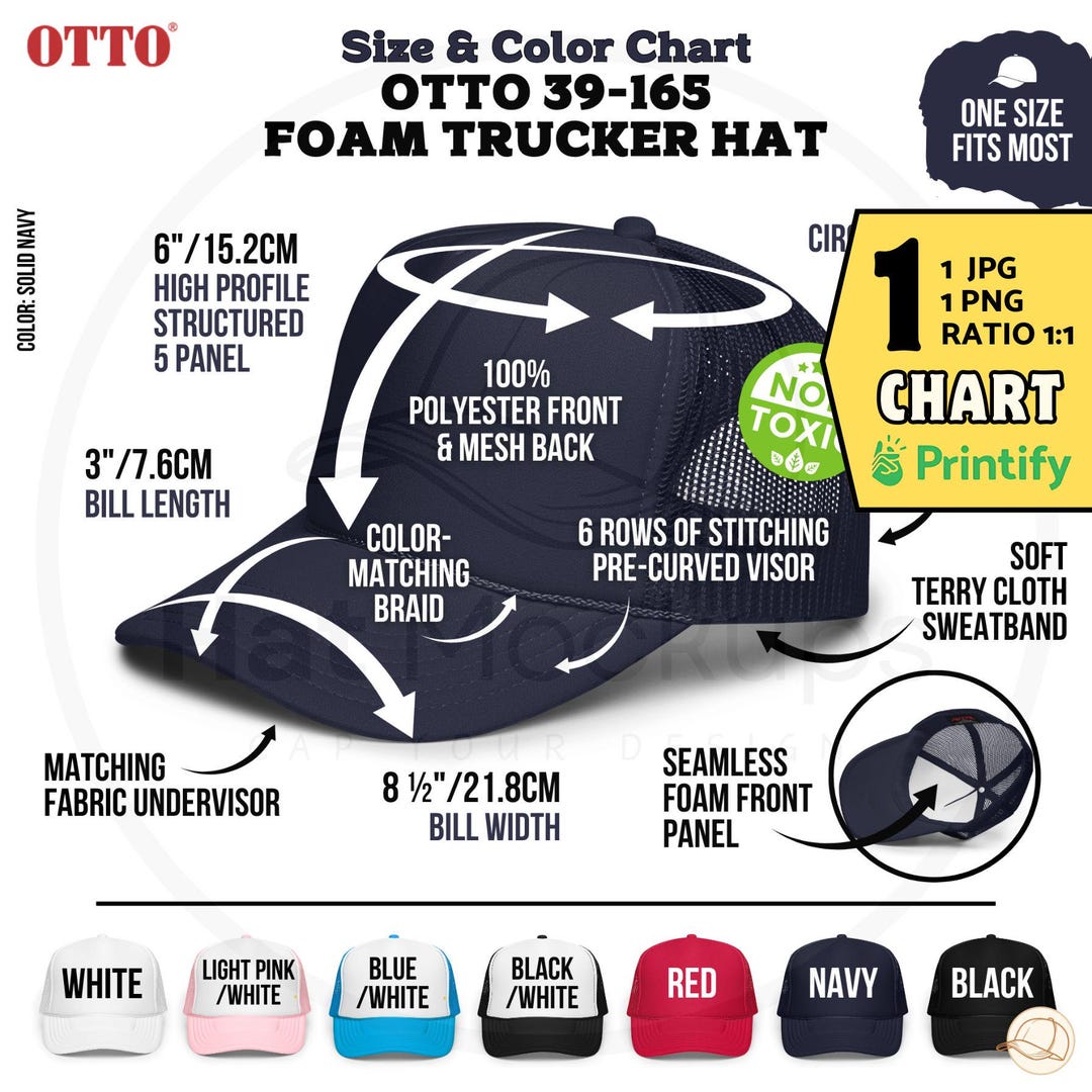 OTTO 39-165 TRUCKER HAT Size Color Chart Otto Foam Trucker Hat Features ...