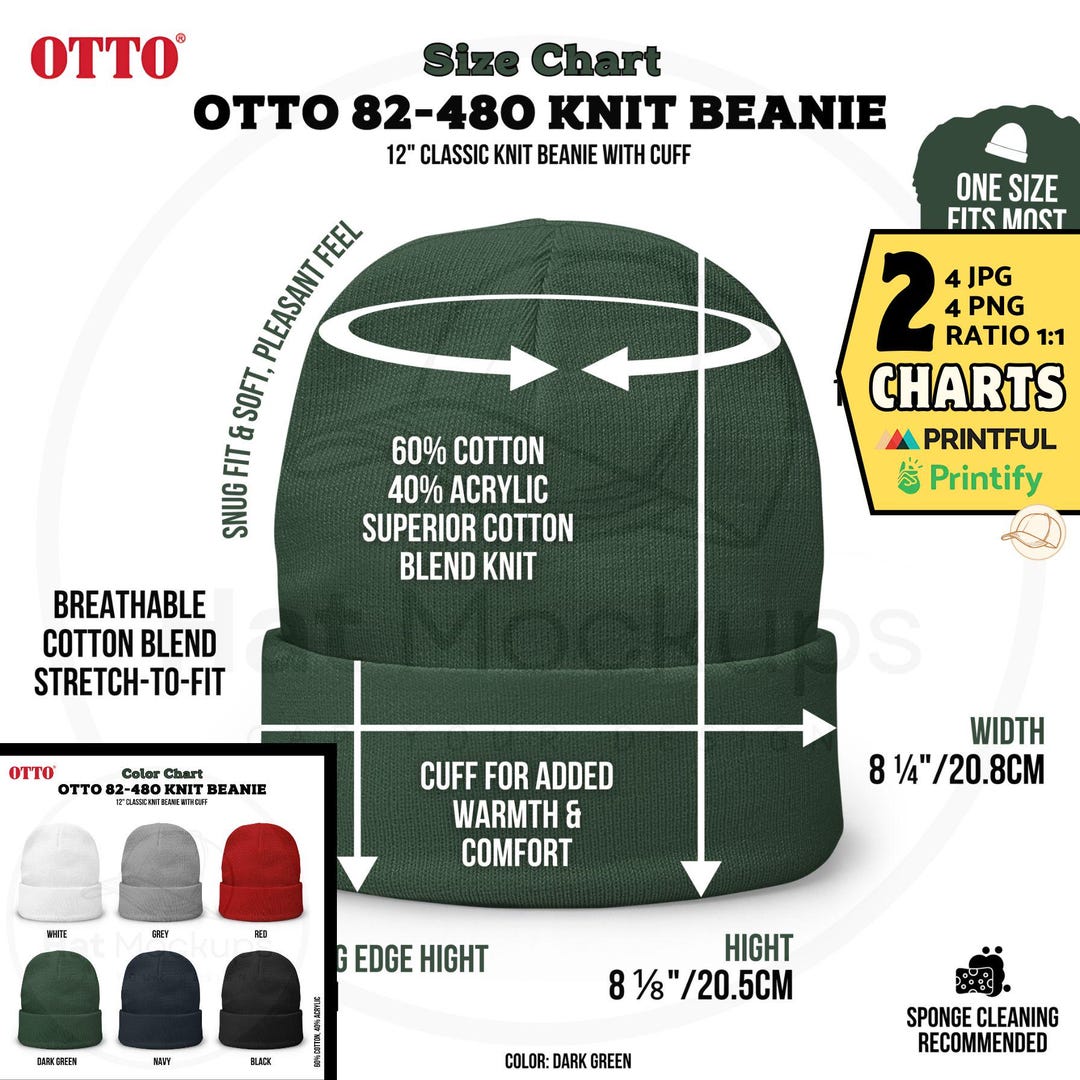 OTTO 82-480 KNIT BEANIE Size and Color Chart Otto Knit Beanie Sizing ...