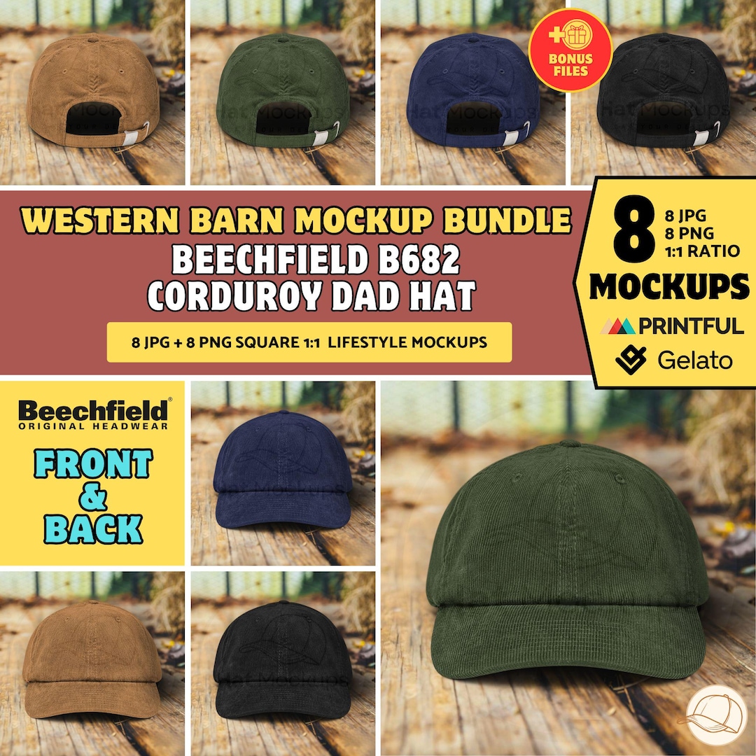 BEECHFIELD CORDUROY HAT Mockup Bundle B682 Corduroy Dad Hat Mockup ...