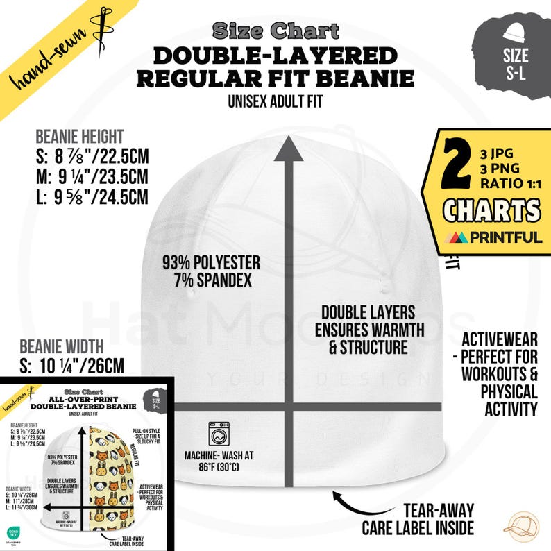 AOP BEANIE Size Chart Printful All-over-print Double-layered Beanie Key ...